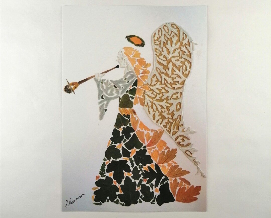 Angel. Pressed Leaves, Pressed Flowers. Print From Original Artwork ...