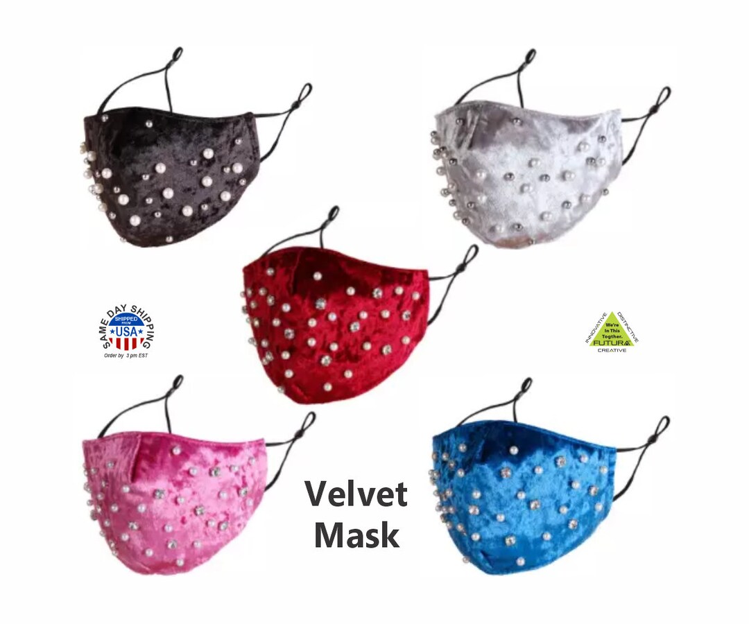 Velvet Bling Face Mask Velvet With White Pearl & Rhinestones - Etsy