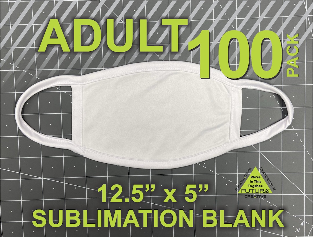 100 Pack Adult White Sub Blank Mask 12.5 W / 7.5 X 5 Panel Sublimation ...