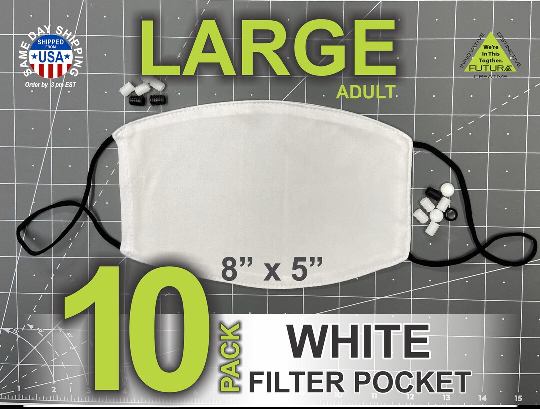 10 Mask Pack LARGE 8 X 5 No Trim Flat White White Cotton Inner Filter ...