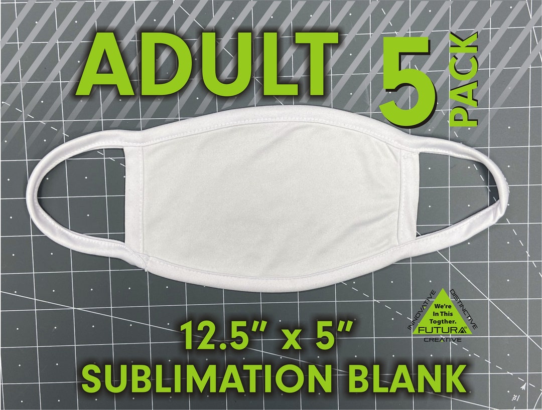 5 Mask Pack Adult White Sub Blank Mask 12.5 X 5.5 Sublimation Polyester ...
