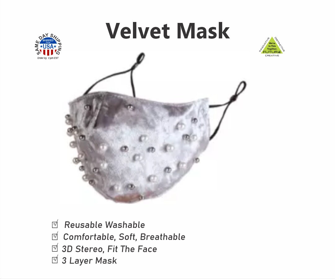 Velvet Bling Face Mask Velvet With White Pearl & Rhinestones - Etsy