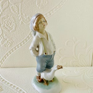 Vintage GDR Germany Porcelain Figurine Boy With Goose/ Blue and White - Etsy