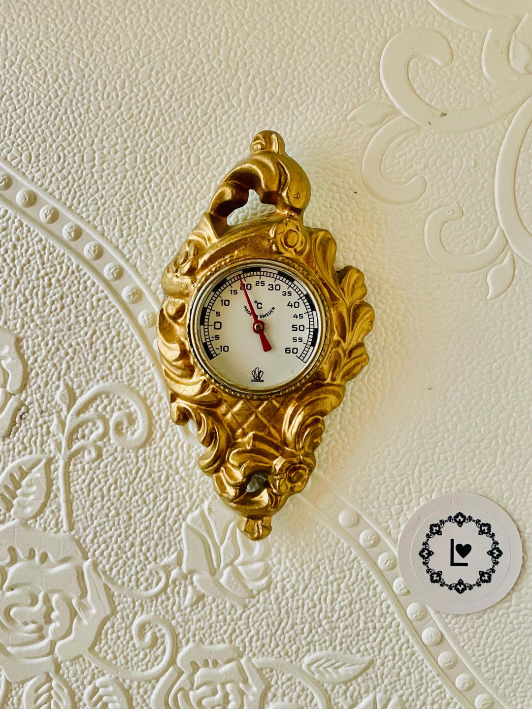 Vintage Wall Thermometer Made in Sweden. Cast Metal Gold Colour Celsius ...