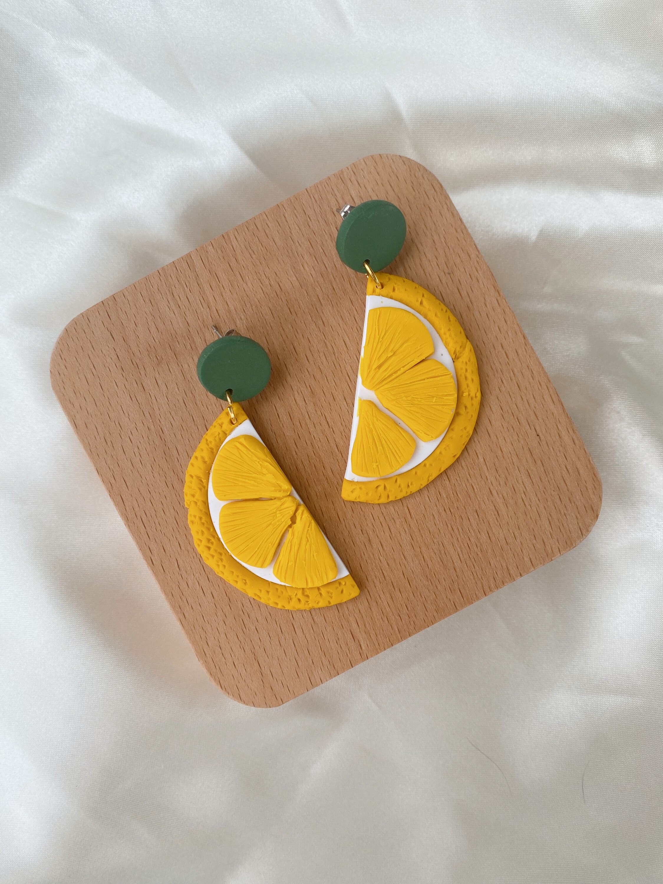 Large Lemon Slice Earrings / Citrus Earrings / Yellow Green - Etsy