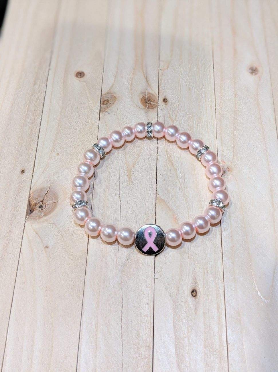 Pink Breast Cancer Pearl Beaded Bracelet, Pink and Silver, Pink and ...