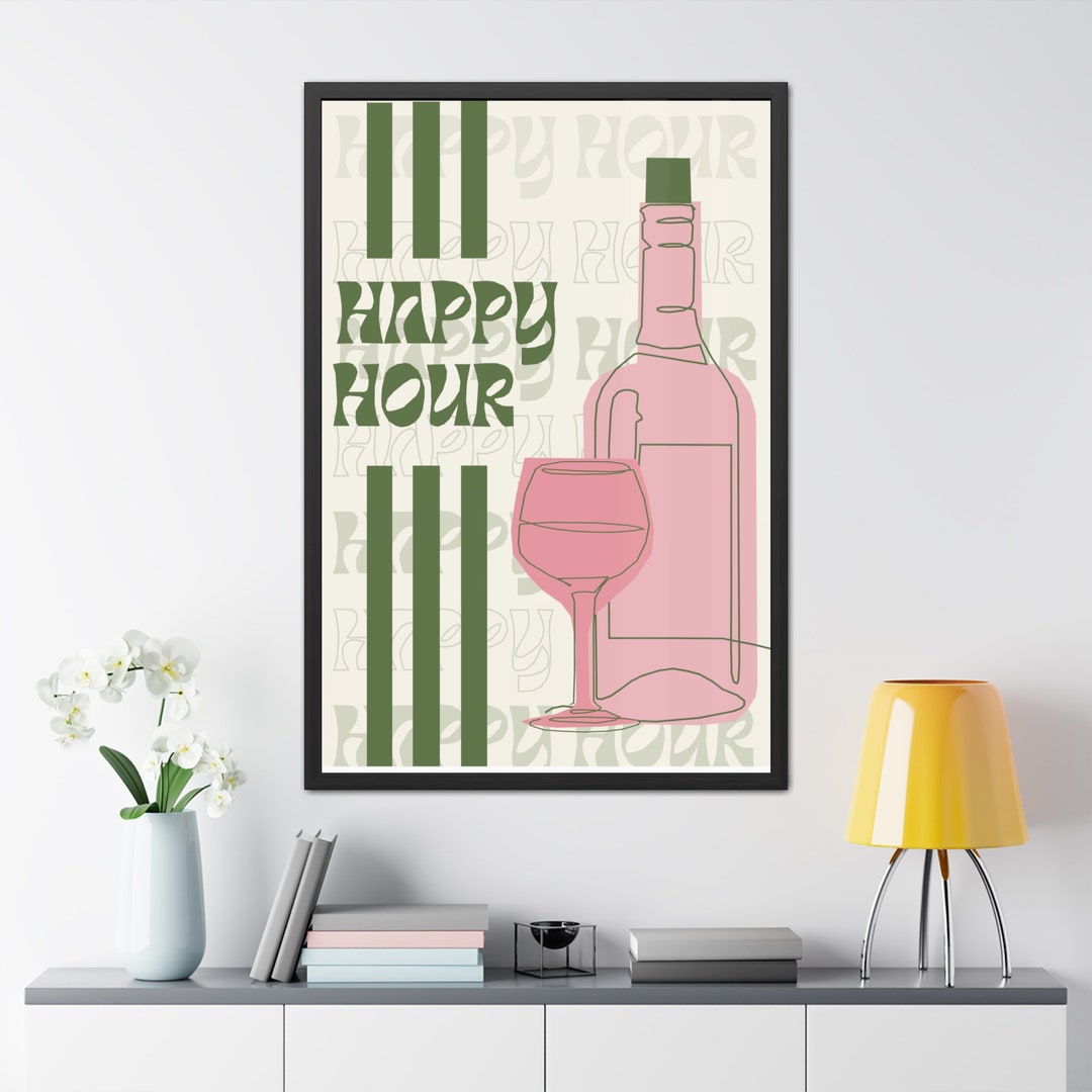 Green Happy Hour Wall Art, Retro Home Decor, Trendy Retro Print, Wall ...