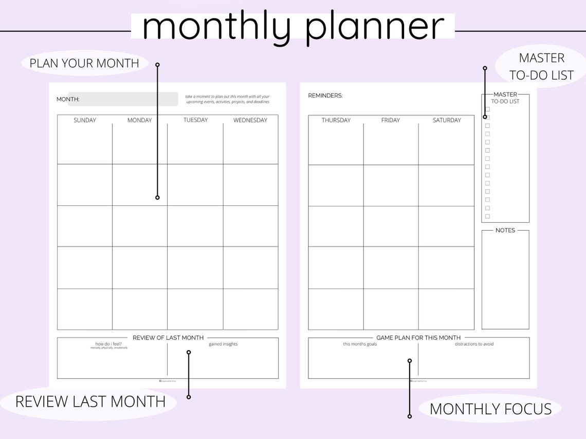 Printable Daily Weekly Monthly Planner US Letter Routine - Etsy