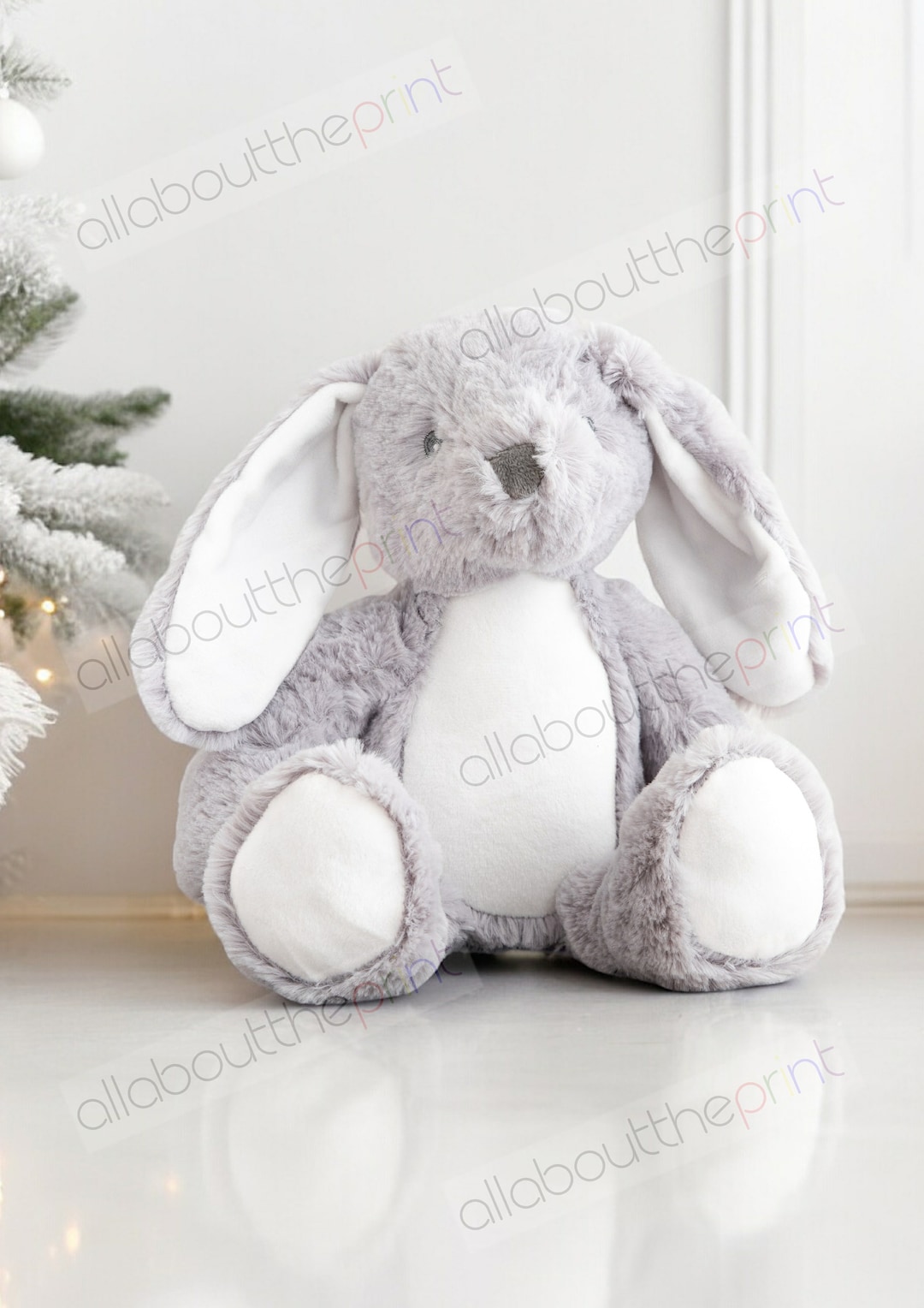 Mumbles Grey Bunny Mockup Christmas Newborn Printme Teddy Plush Baby's ...