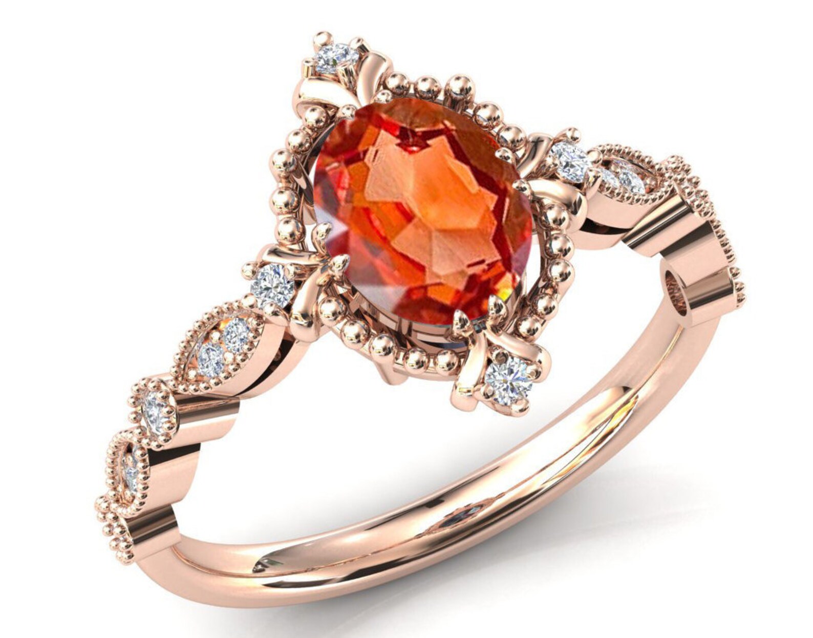 Unique Orange Sapphire Engagement Ring for Women Art Deco - Etsy