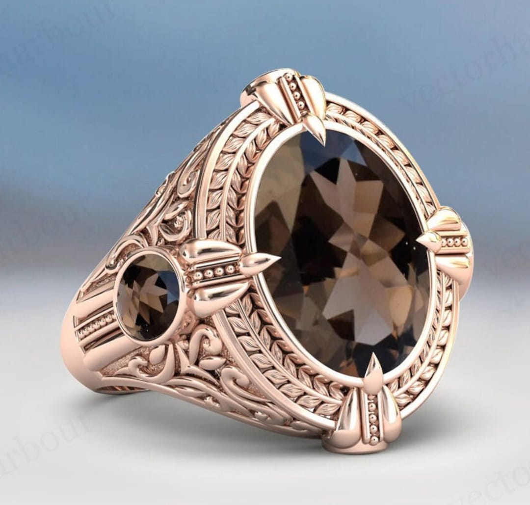One of A Kind - Smoky Quartz Ring for Men 14k Gold Smoky Quartz Wedding ...