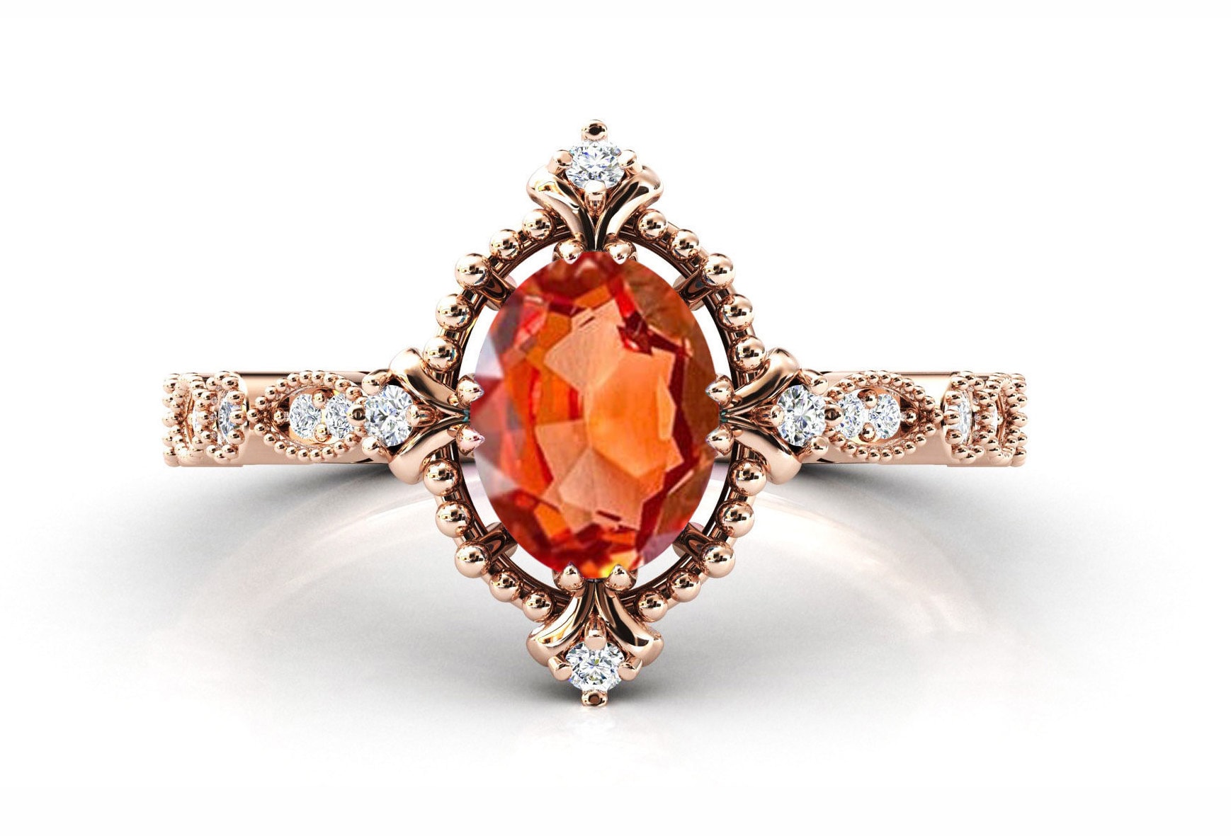 Unique Orange Sapphire Engagement Ring for Women Art Deco | Etsy