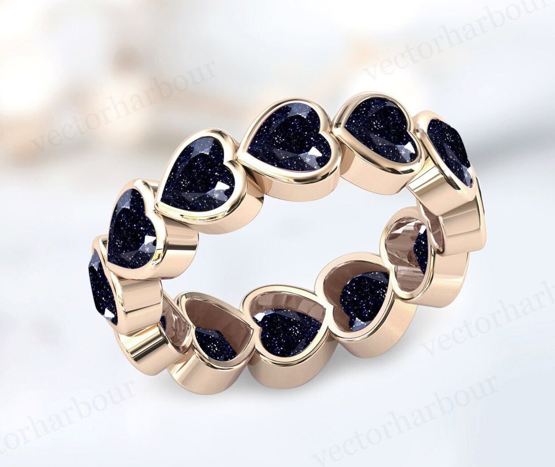 Galaxy Blue Sandstone Eternity Band for Women 14k Rose Gold Blue ...