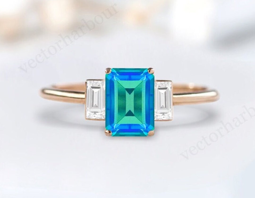 Vintage Peacock Quartz Engagement Ring Unique Multi Gemstone Ring ...