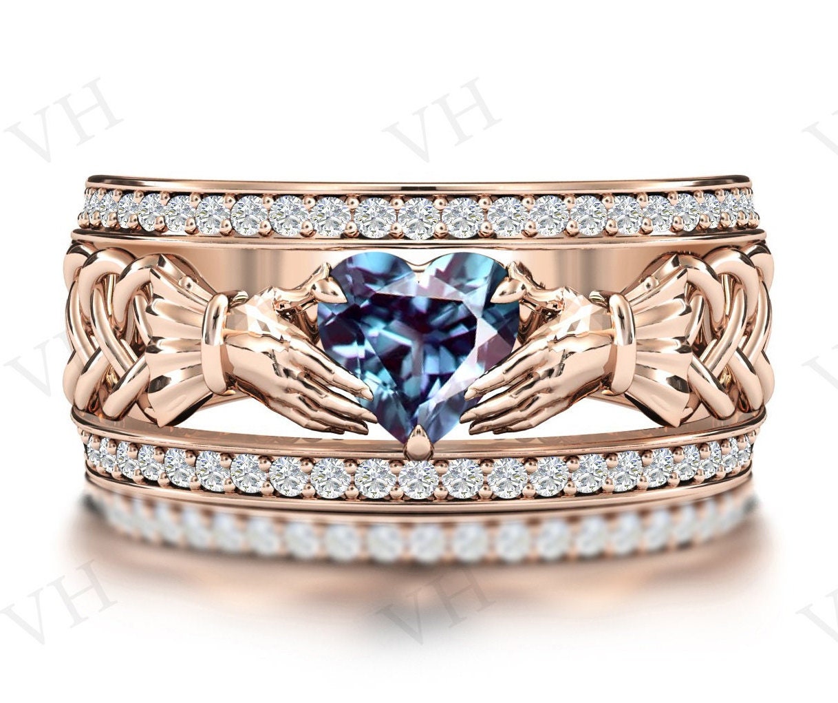 Claddagh Alexandrite Engagement Ring Heart Shaped Alexandrite Wedding ...
