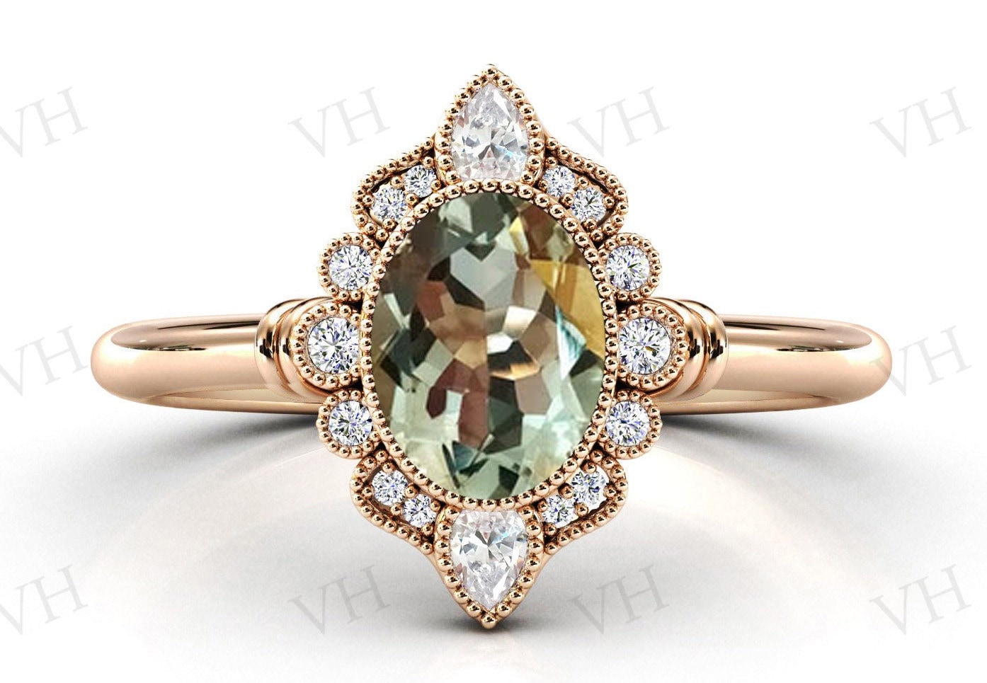 Antique Green Amethyst Engagement Ring