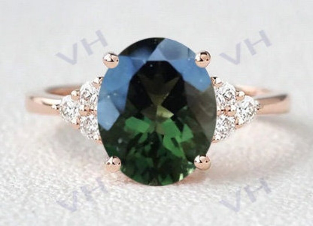 2.8ct Moldavite Engagement Ring 14k Rose Gold Moldavite Wedding Ring ...