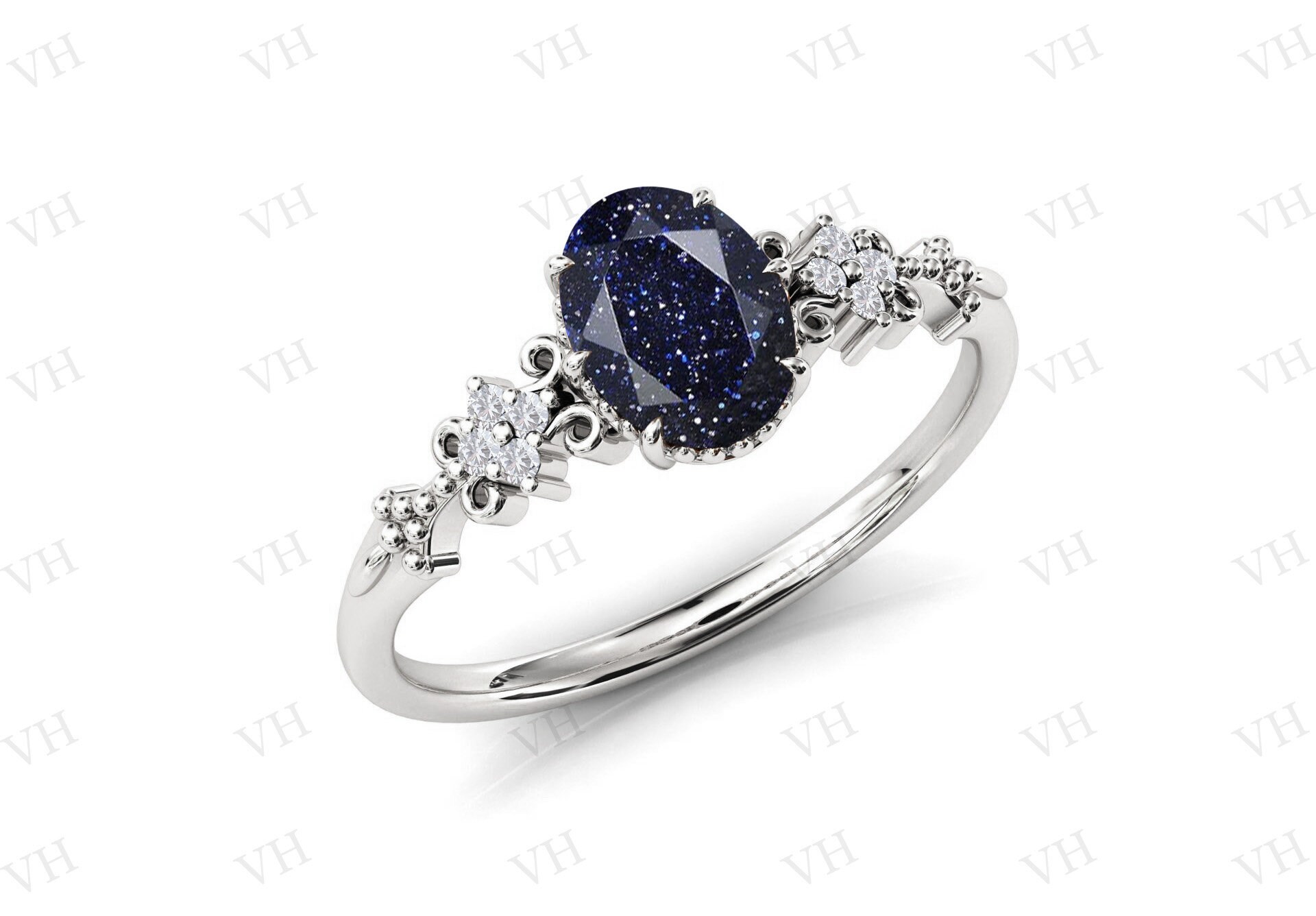 Galaxy Blue Sandstone Wedding Ring Antique Blue Sandstone - Etsy