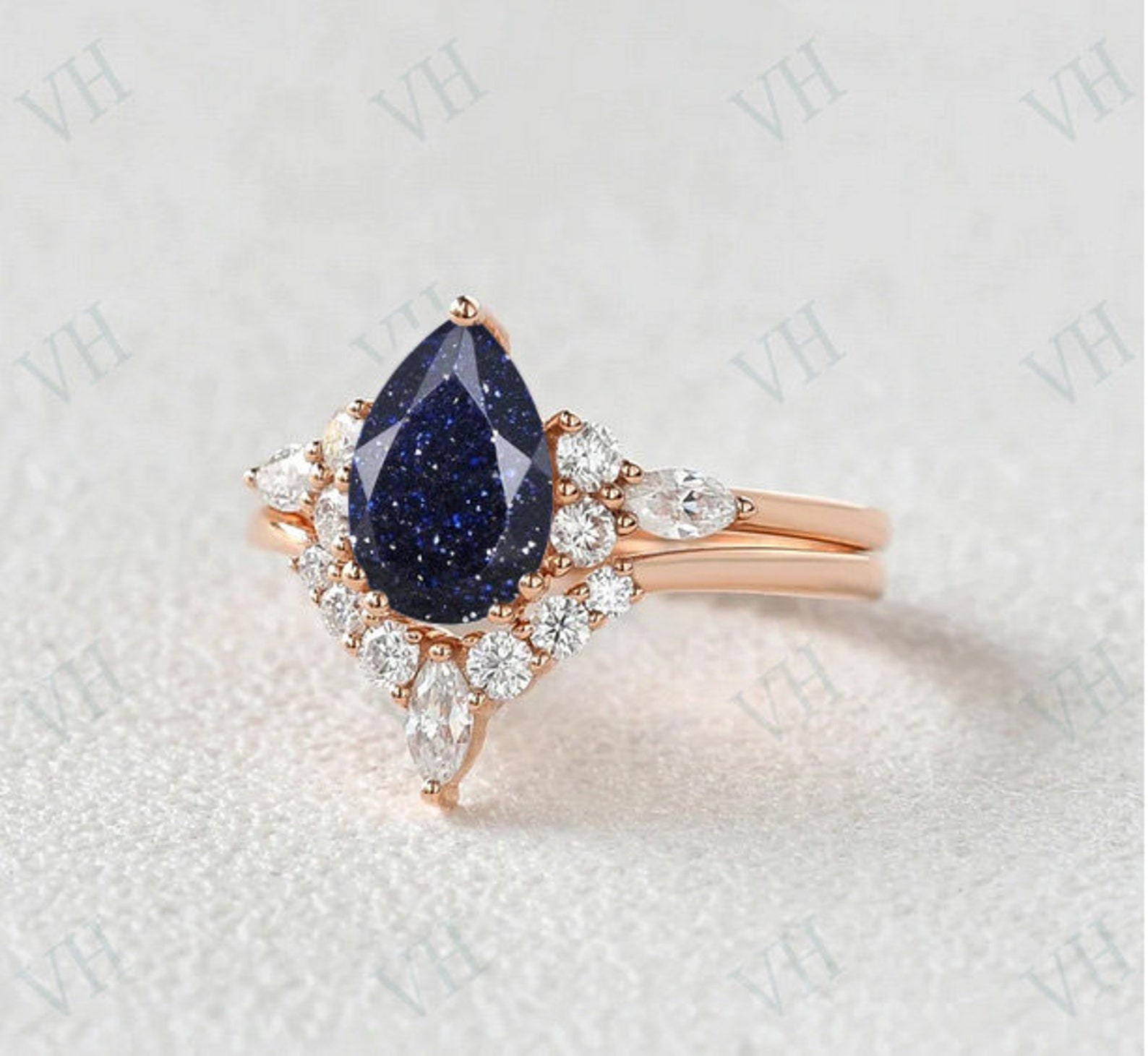 Blue Sandstone Engagement Ring