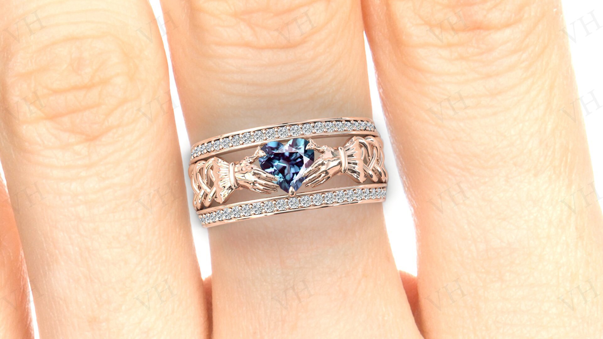Claddagh Alexandrite Engagement Ring Heart Shaped Alexandrite Wedding ...