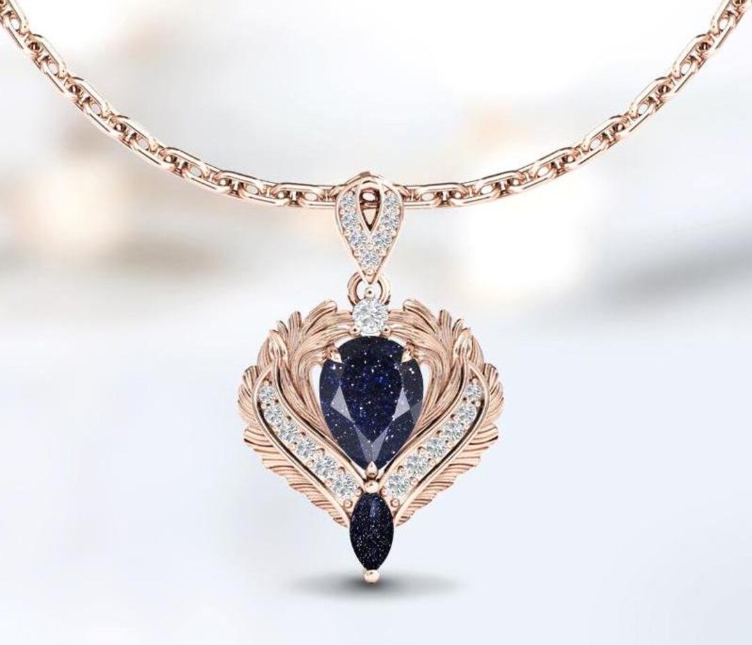 Blue Sandstone Pendant for Women Unique Blue Sandstone Wedding Necklace ...