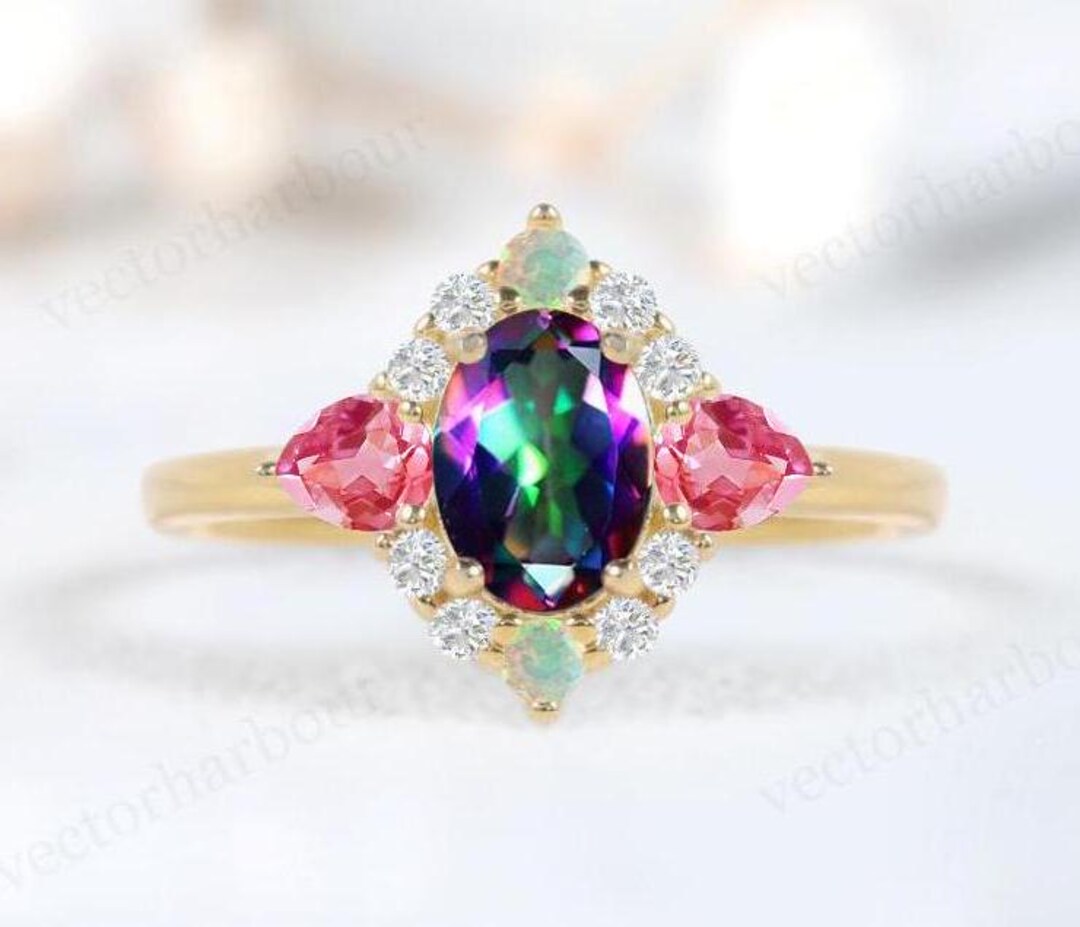 Vintage Mystic Topaz Engagement Ring for Women 925 Silver Multi ...