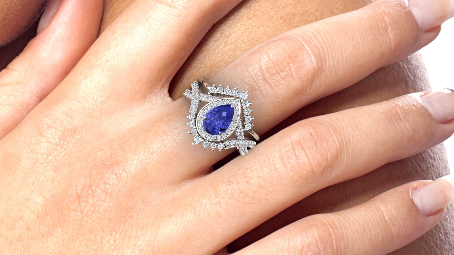 Pear Shaped Tanzanite Engagement Ring Set Unique Tanzanite - Etsy
