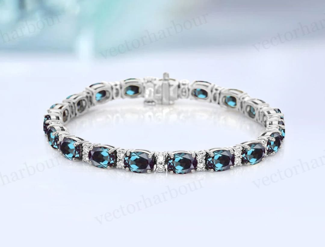 Vintage Alexandrite Bracelet for Women 925 Silver Tennis Bracelet ...