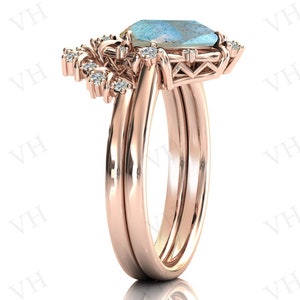 Pear Shaped Labradorite Engagement Ring Set Antique Labradorite Wedding ...