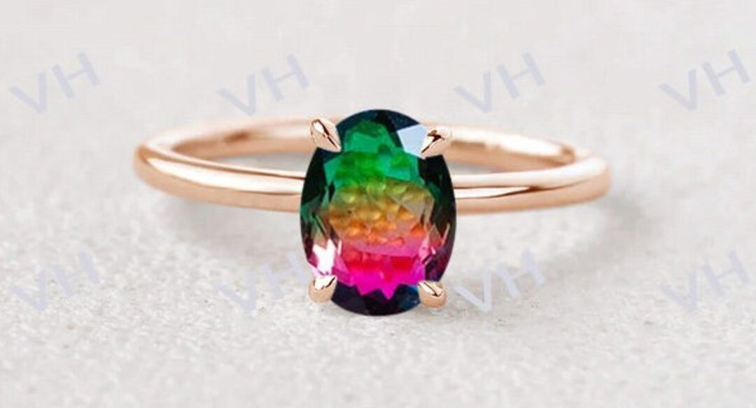 Watermelon Tourmaline Engagement Ring Multi Color Tourmaline Ring ...