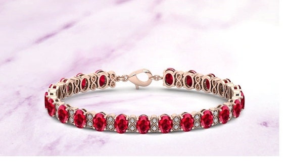 Rose Gold Ruby Tennis Bracelet for Women Vintage Ruby Wedding | Etsy