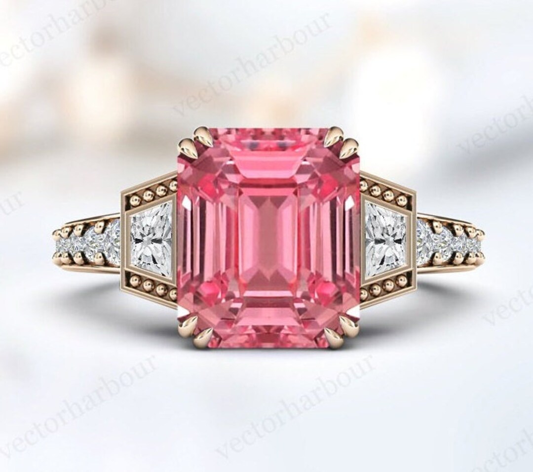 Padparadscha Sapphire Engagement Ring for Women Art Deco Padparadscha ...