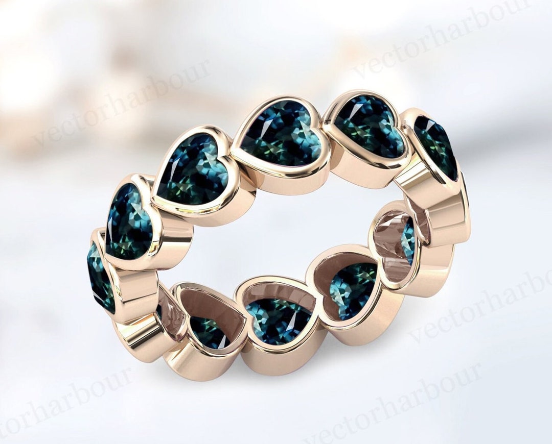 Color Changing Teal Sapphire Band for Women 925 Silver Eternity Wedding ...