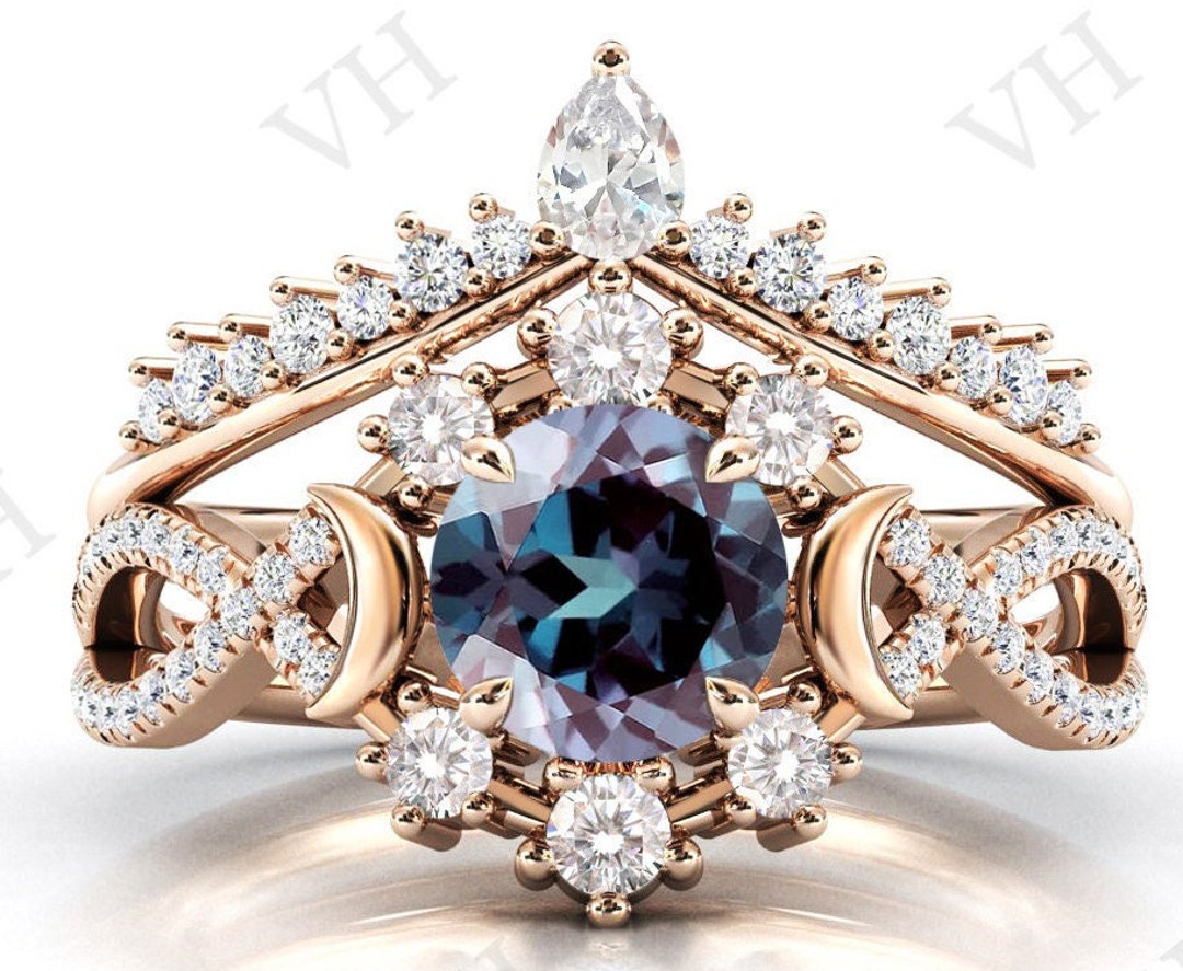 Moon of My Life Alexandrite Engagement Ring Set 14k Rose Gold ...