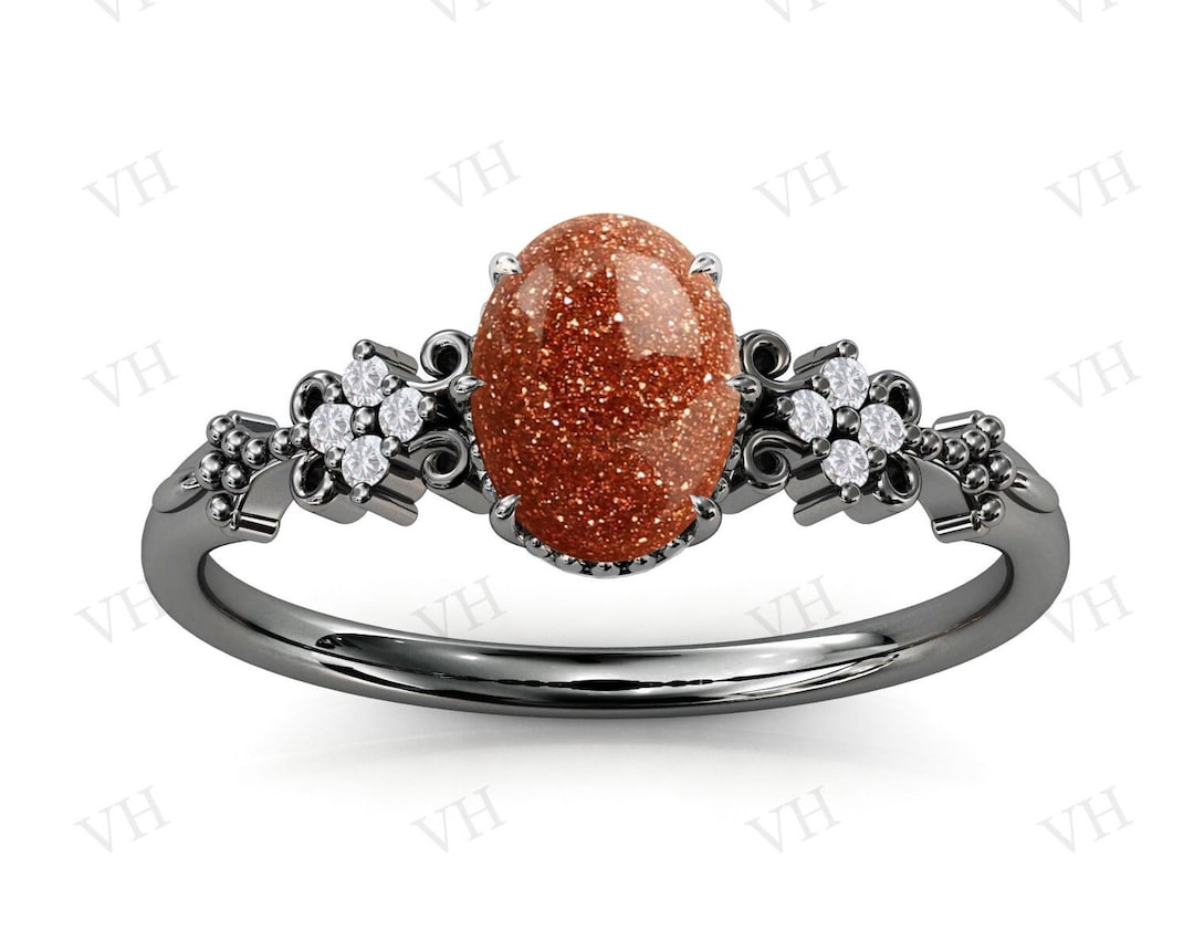 Vintage Goldstone Engagement Ring for Women Antique Goldstone Wedding ...