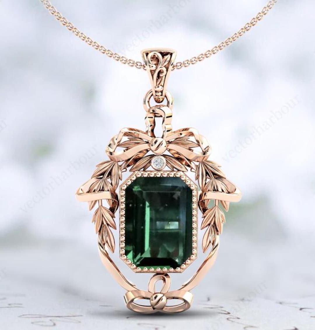Emerald Cut Moldavite Pendant for Women Rose Gold Moldavite Wedding ...