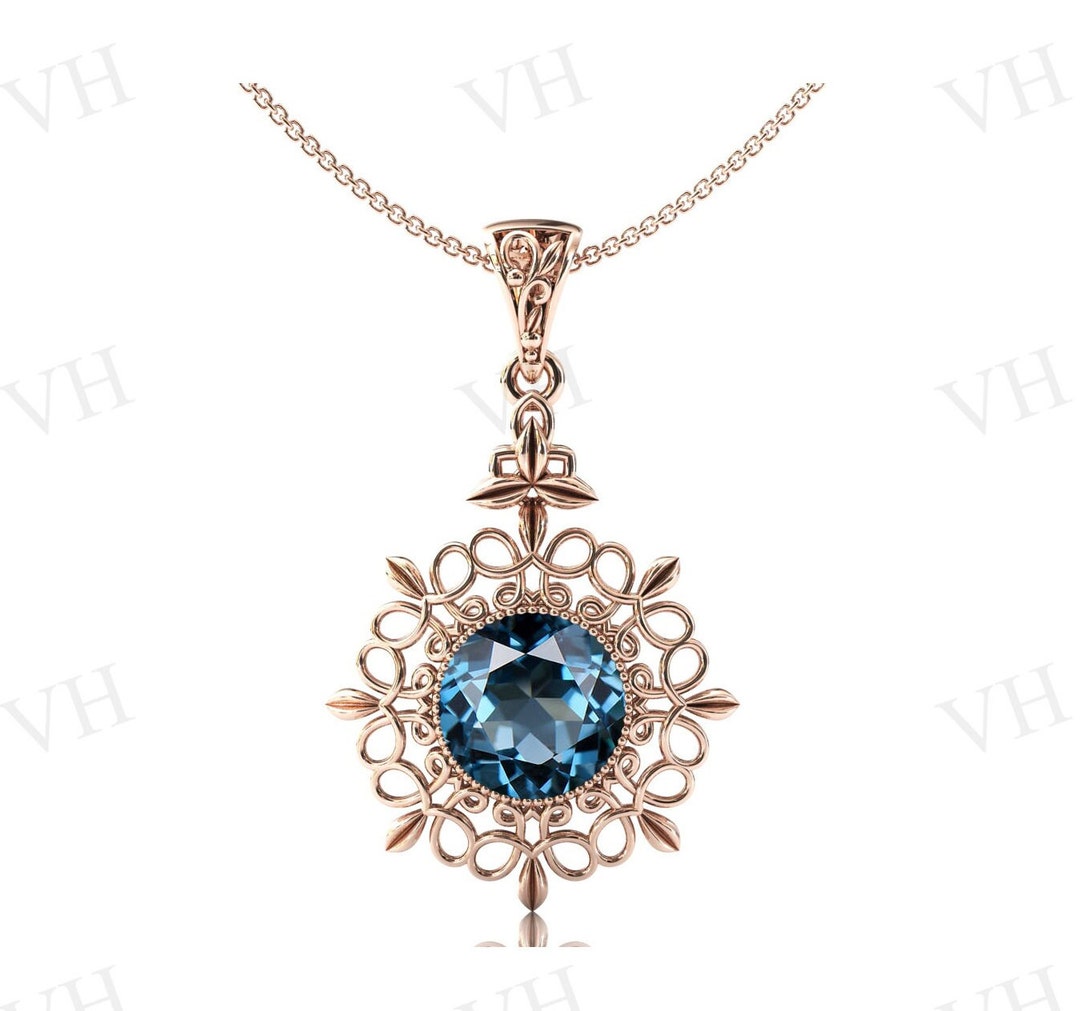 Art Deco London Blue Topaz Pendant for Women Antique Wedding Pendant ...