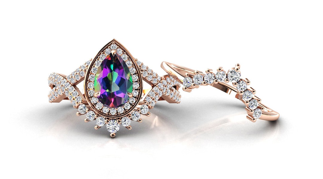 Mystic Topaz Engagement Ring Set Art Deco Mystic Topaz Wedding Ring Set ...