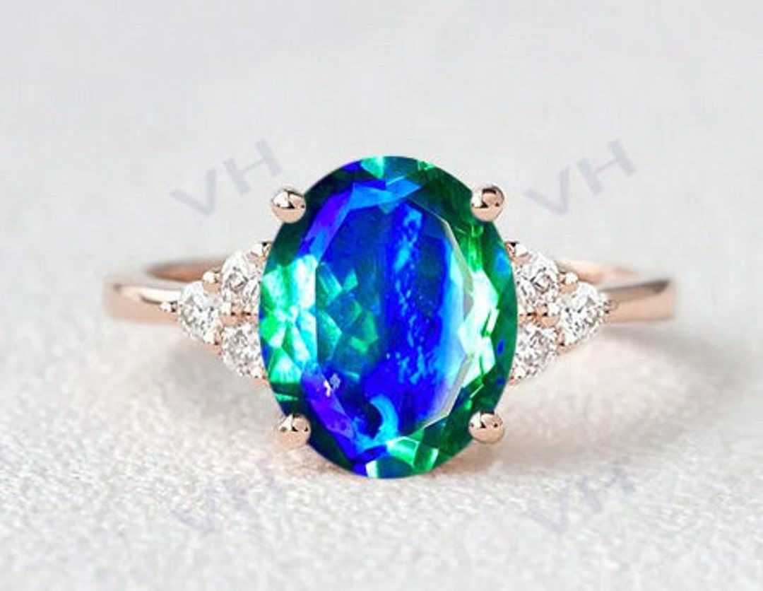 2.8ct Peacock Quartz Wedding Ring for Women Vintage Engagement Ring ...