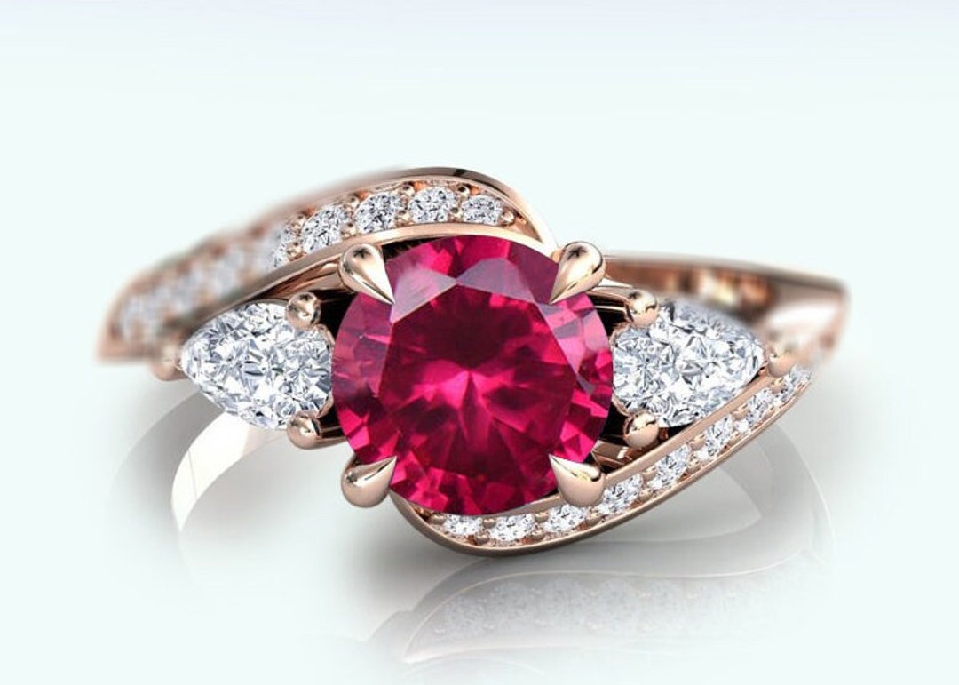 Vintage Ruby Engagement Ring Unique Ruby Wedding Ring for Women 14k ...