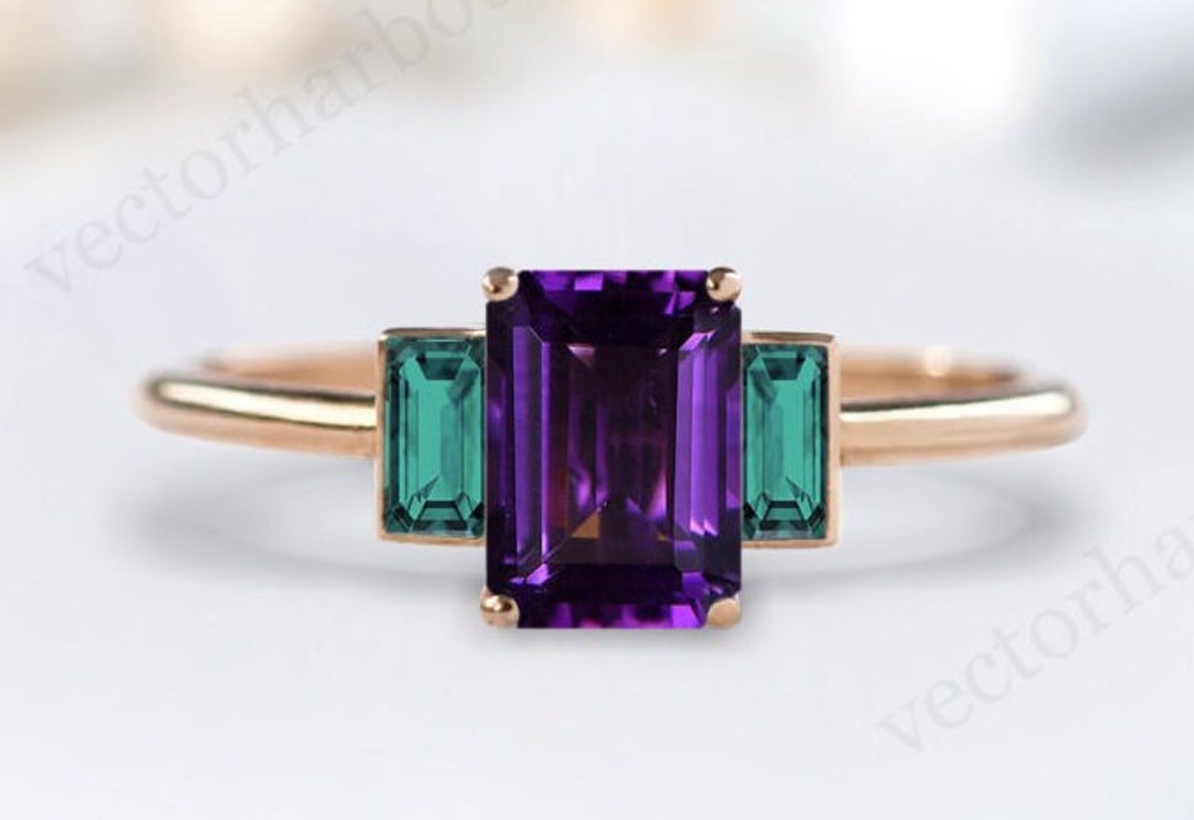 Emerald Cut Amethyst Engagement Ring for Women 925 Silver Amethyst ...