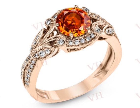 Antique Orange Sapphire Engagement Ring 14k Gold Orange - Etsy