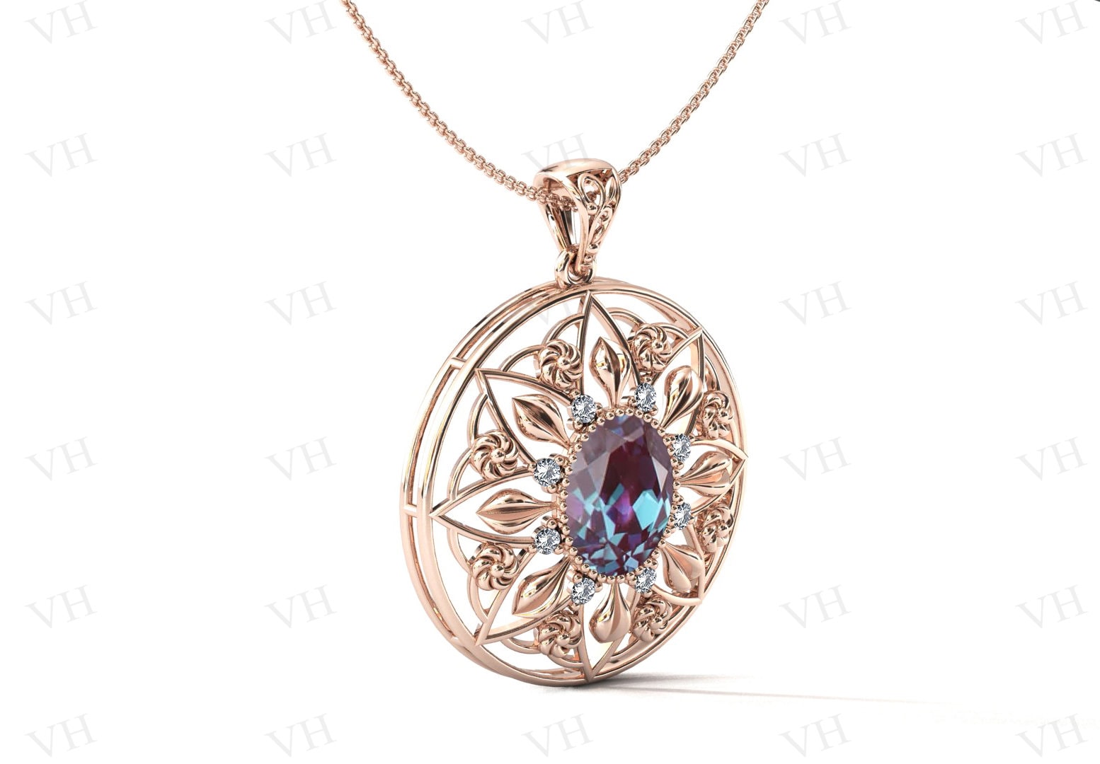 Vintage Alexandrite Pendant for Women Art Deco Floral Pendant - Etsy