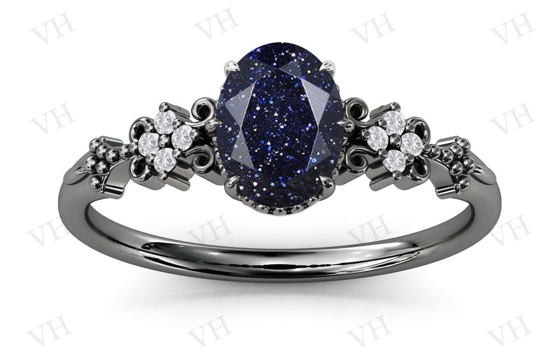 Galaxy Blue Sandstone Wedding Ring Antique Blue Sandstone Bridal ...