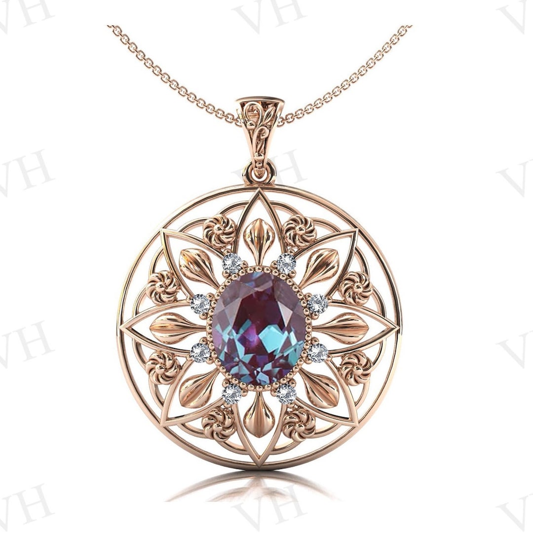 Vintage Alexandrite Pendant for Women Art Deco Floral Pendant Antique ...