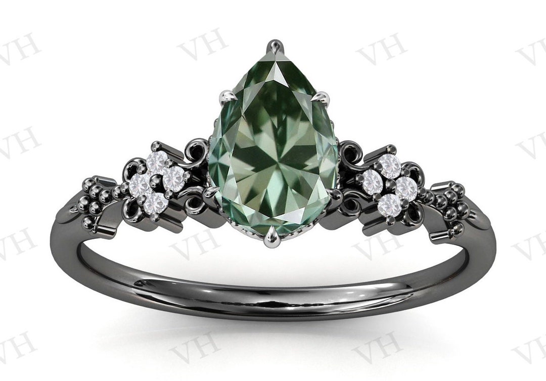 Art Deco Green Amethyst Engagement Ring for Women Black Metal ...