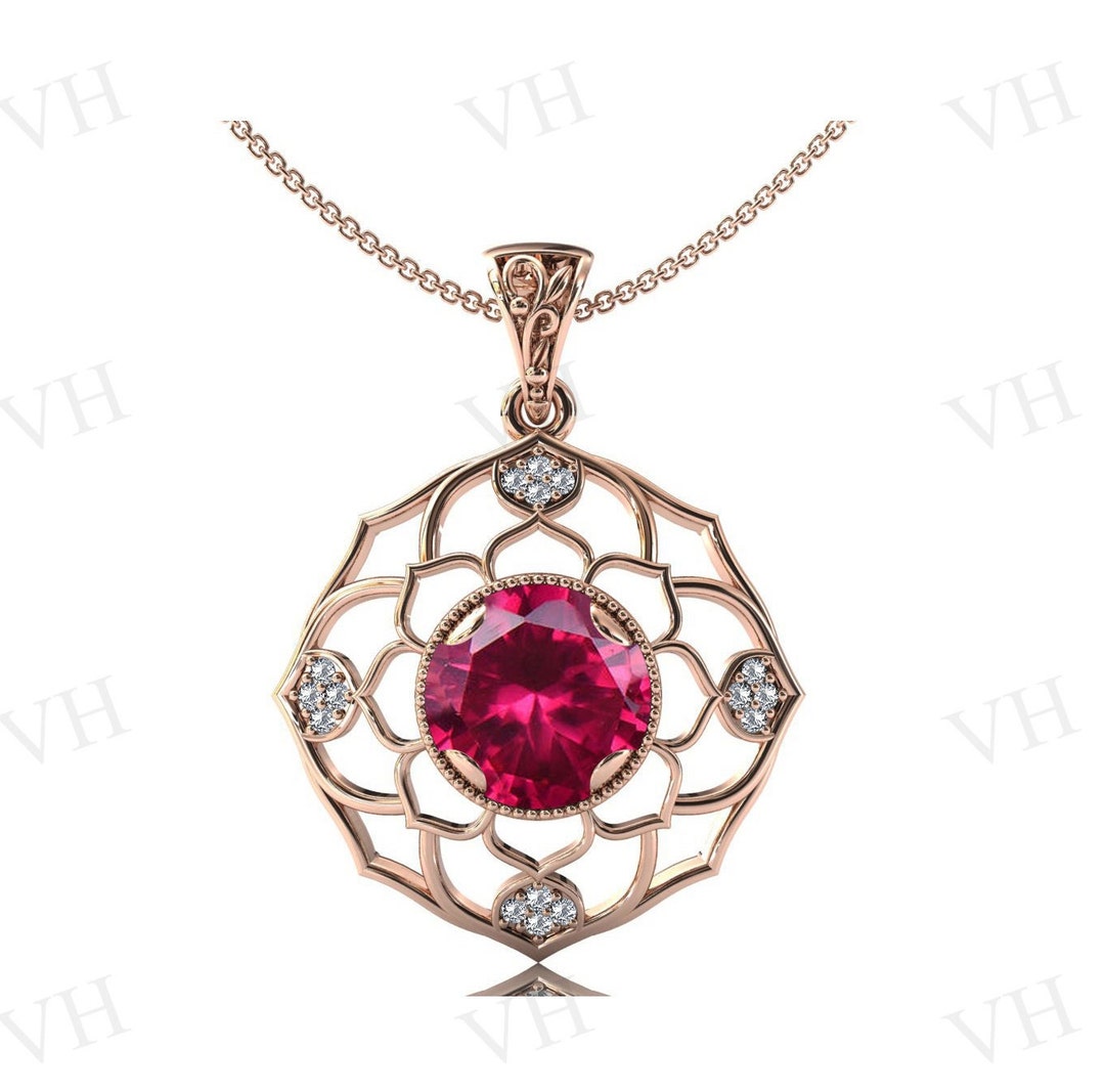 Vintage Ruby Pendant Art Deco Lotus Wedding Pendant Antique - Etsy