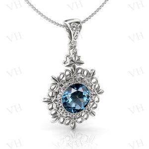 Art Deco London Blue Topaz Pendant for Women Antique Wedding Pendant ...