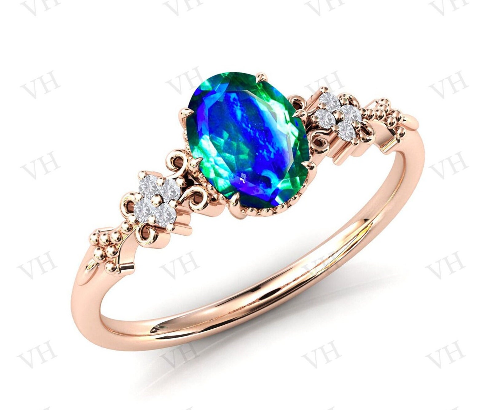 Peacock Quartz Engagement Ring for Women Antique Wedding Ring Unique ...
