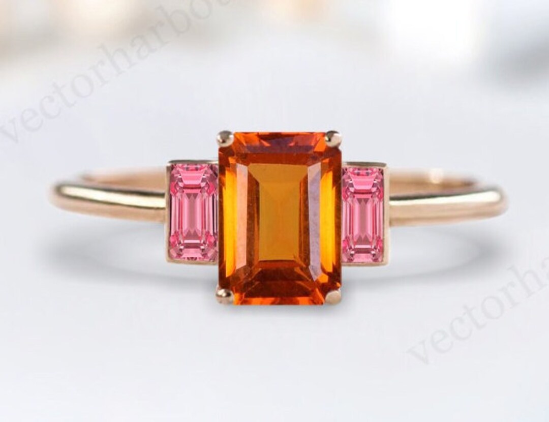 Vintage Orange Sapphire Engagement Ring Antique Wedding Ring Unique ...